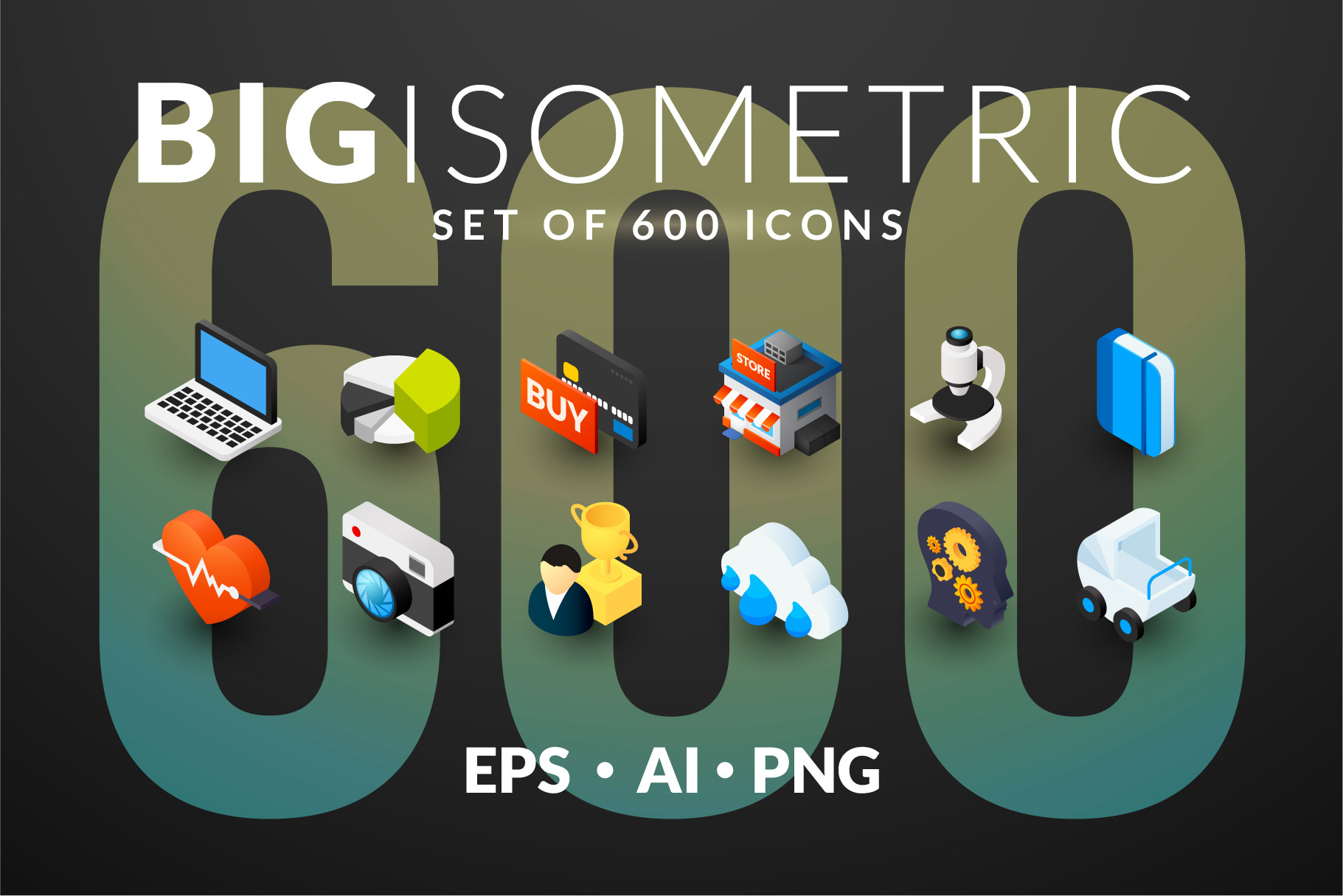 600 ISOMETRIC ICONS, an Outline Icon by sidmaydesign