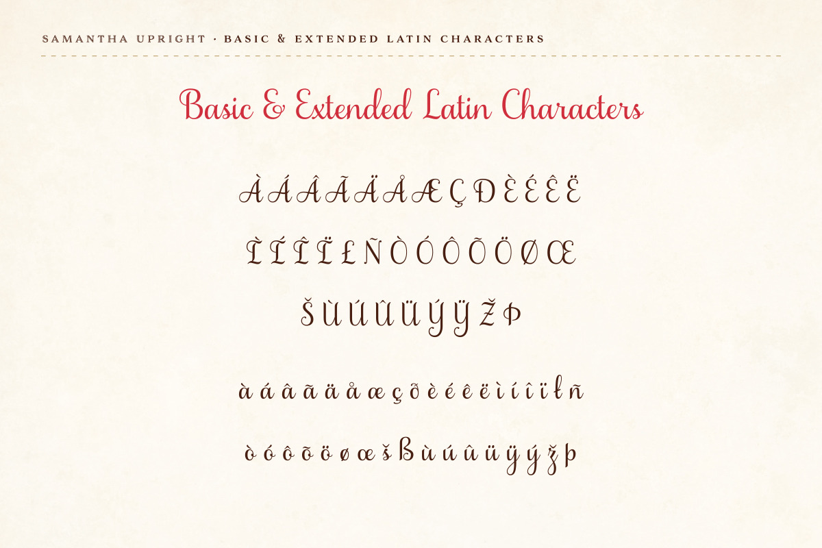 Samantha Upright Pro, a Script Font by Laura Worthington