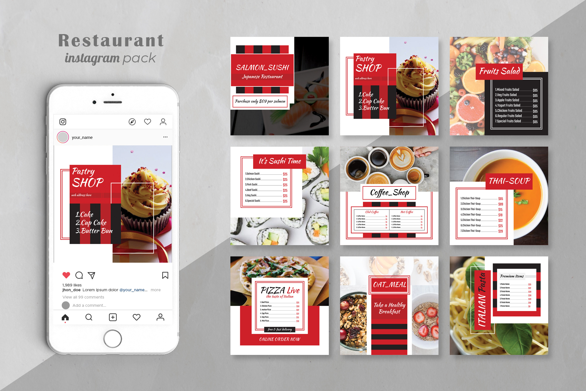 Food Menu Social Media Pack, a Social Media Template by ZAAS