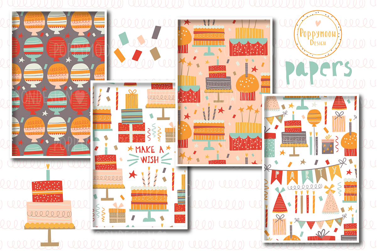 Party paper set, a Pattern Graphic by Poppymoondesign