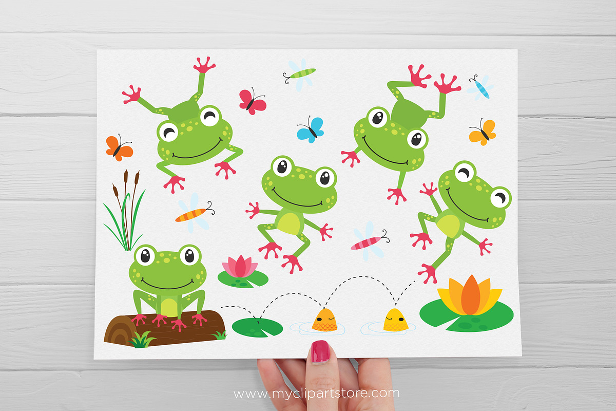 Frog On A Log Vector Clipart + SVG, an Illustration by MyClipArtStore