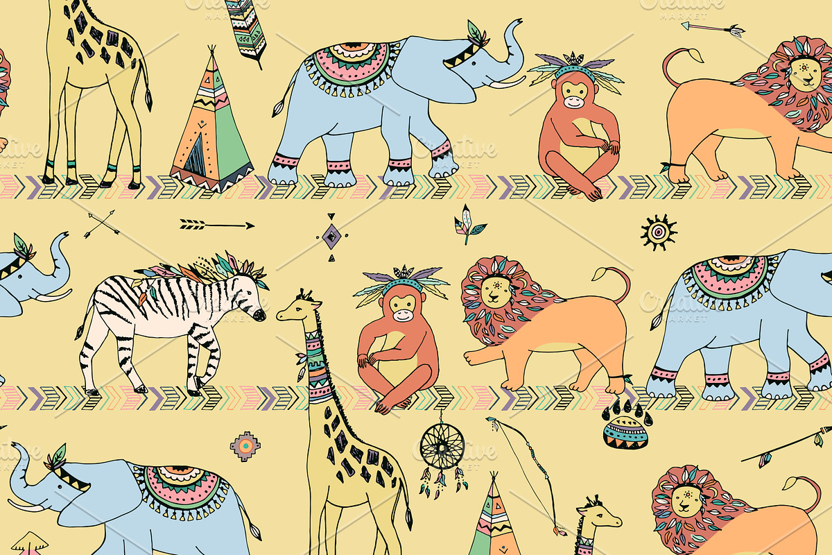 Tribal Animals, a Pattern Graphic by GooseFrol