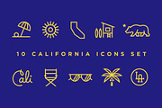 10 California Icon Set, an Outline Icon by Steve Wolf Designs