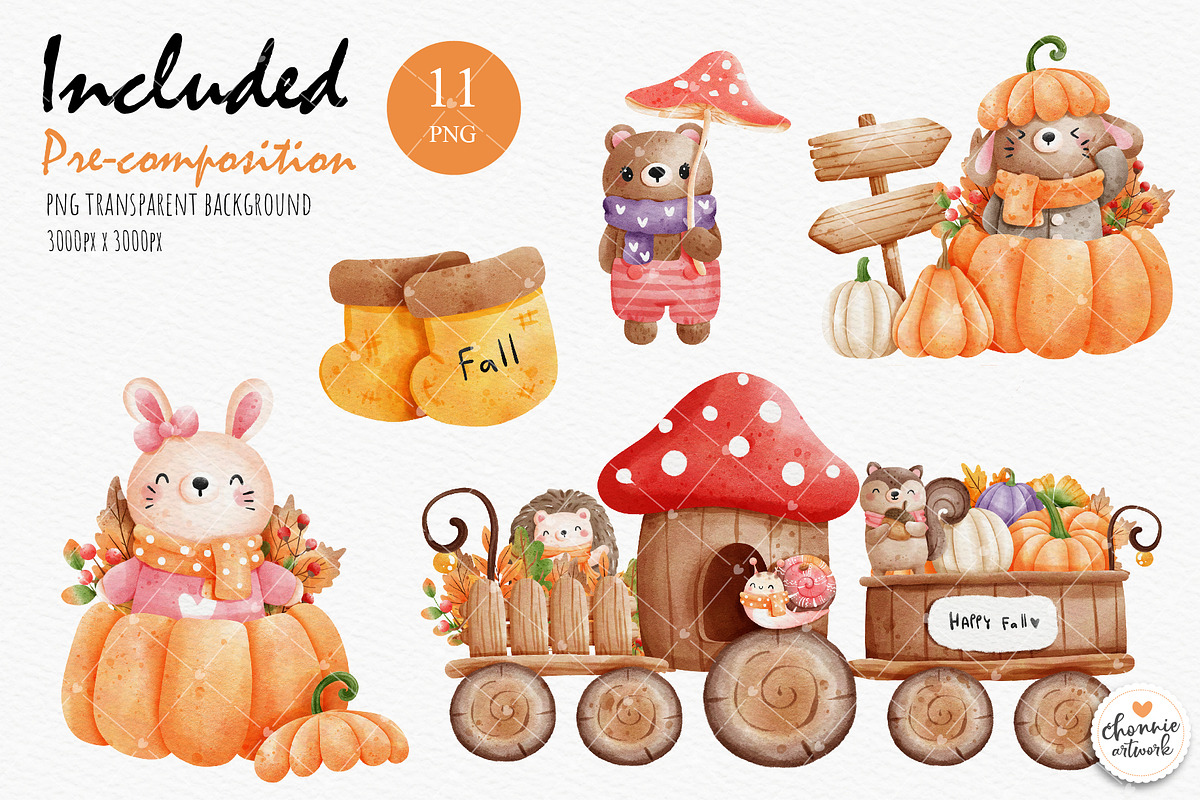 Autumn woodland animal clipar