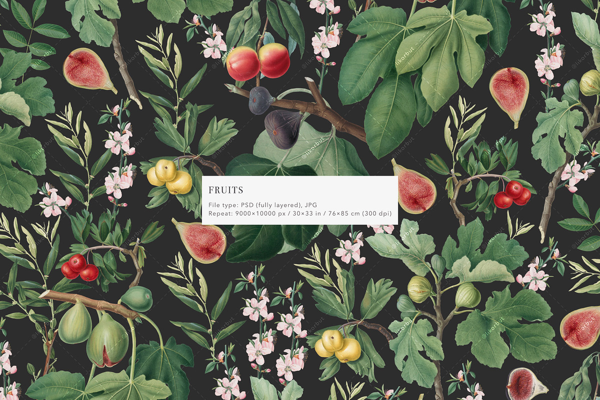 Botanical Floral and Fruits Pattern, a Pattern Graphic by likorbut
