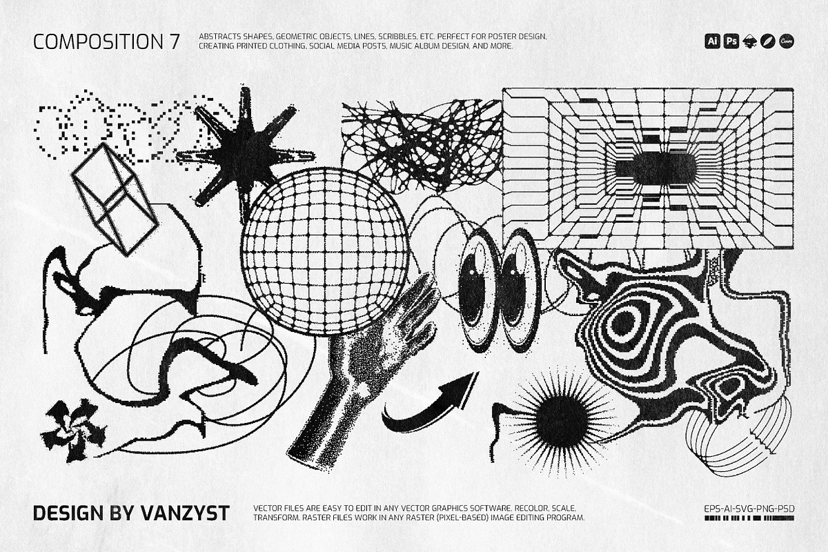 138 Bitmap Vector Shapes Pack, a Background Graphic by Vanzyst