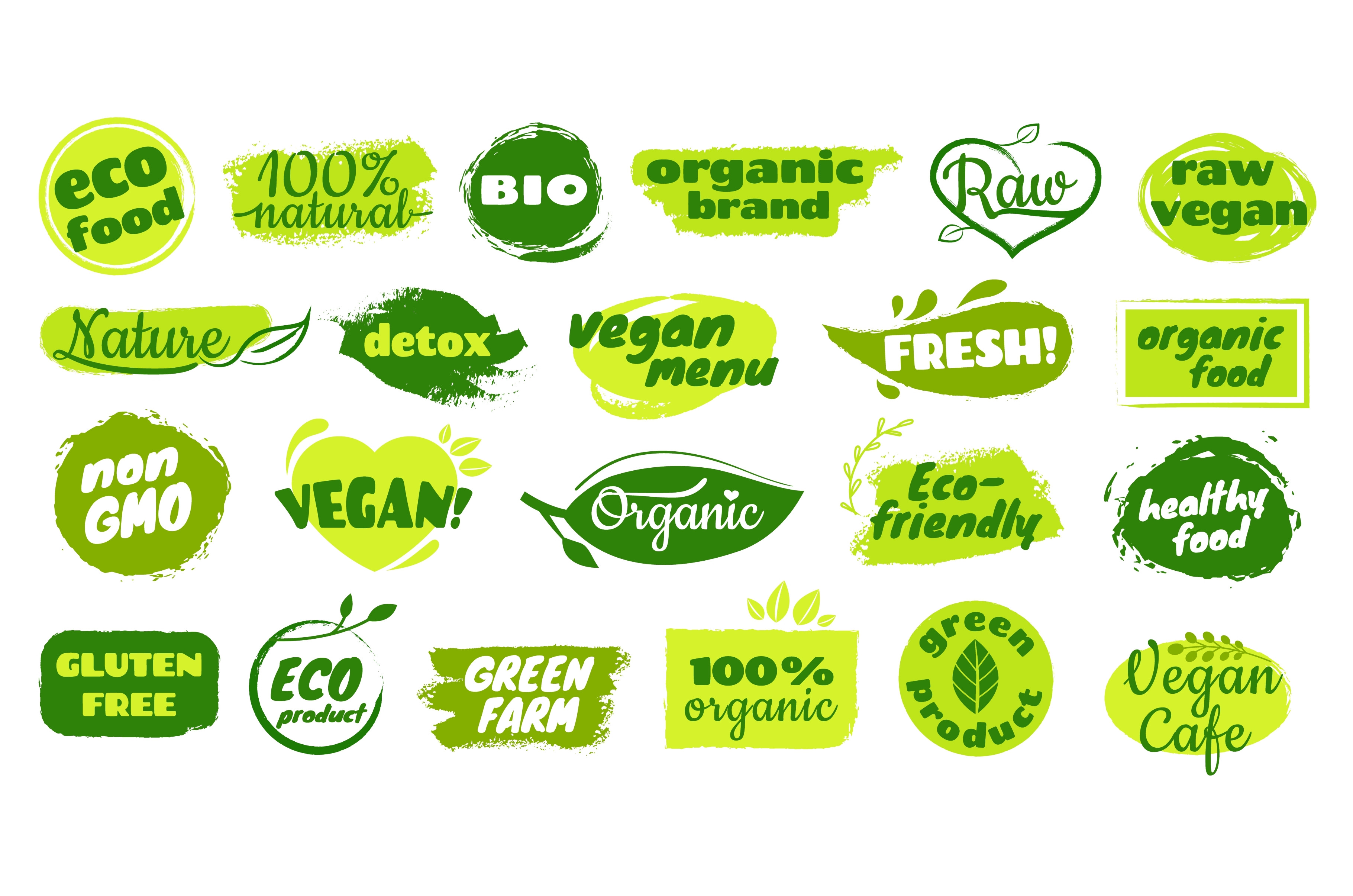 Organic eco labels. Healthy, fresh, a Food Illustration by Frogella