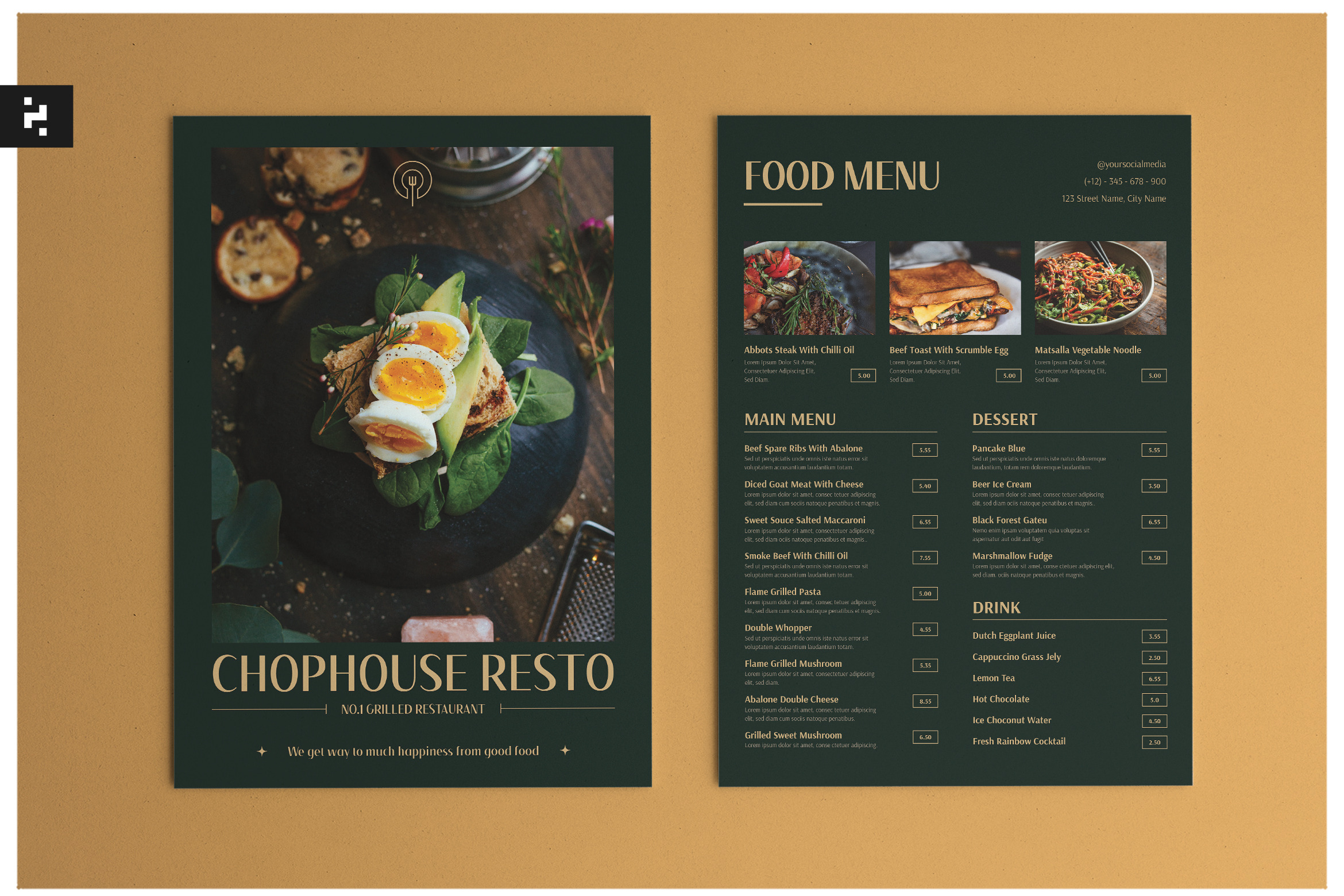 Elegant Green Restaurant Menu, a Stationery Template by Neermana