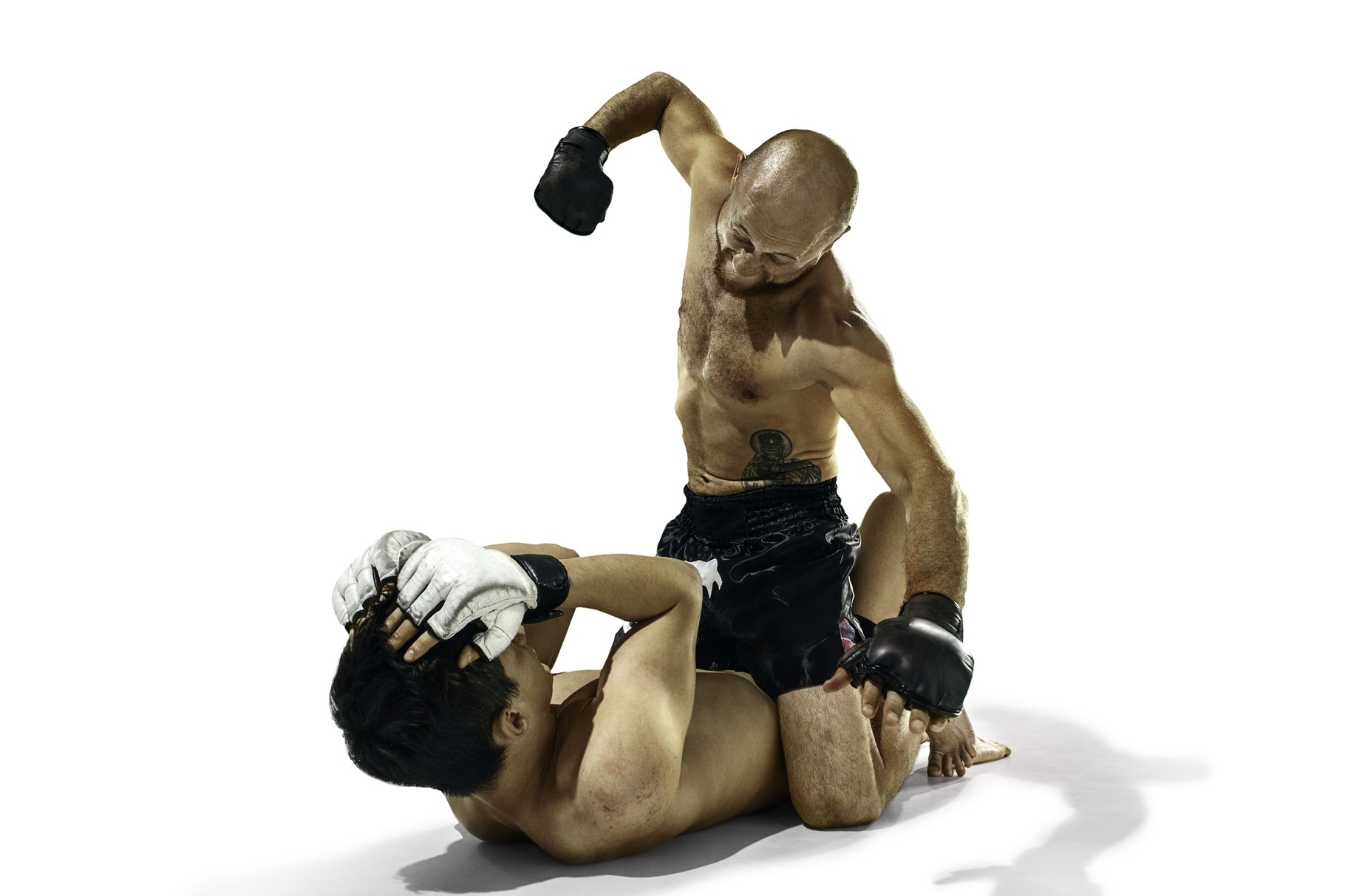 Two professional boxer boxing isolated on white studio background stock ...