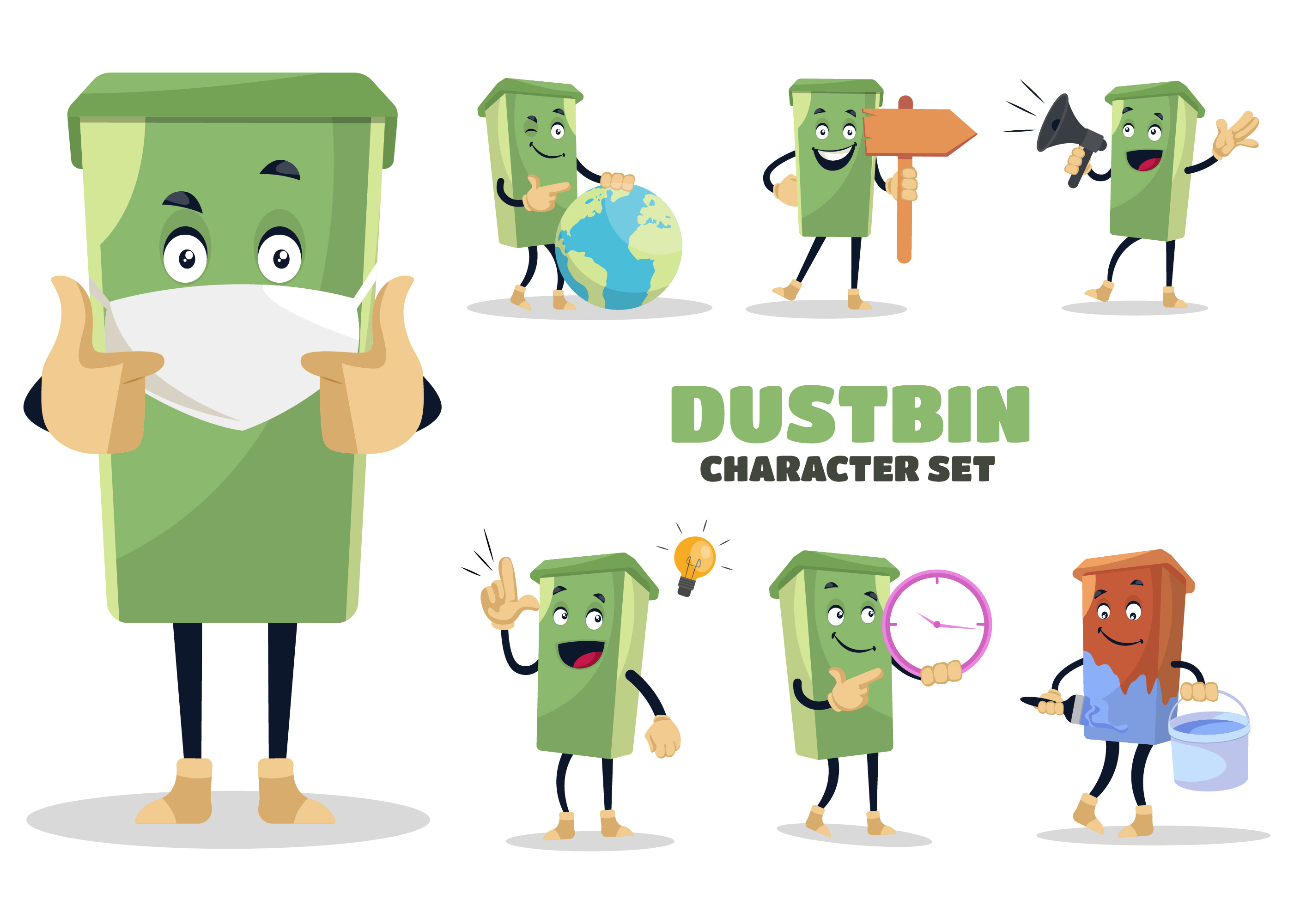 Cute Cartoon Dustbin Character Set, a Healthcare Illustration by Nisha ...