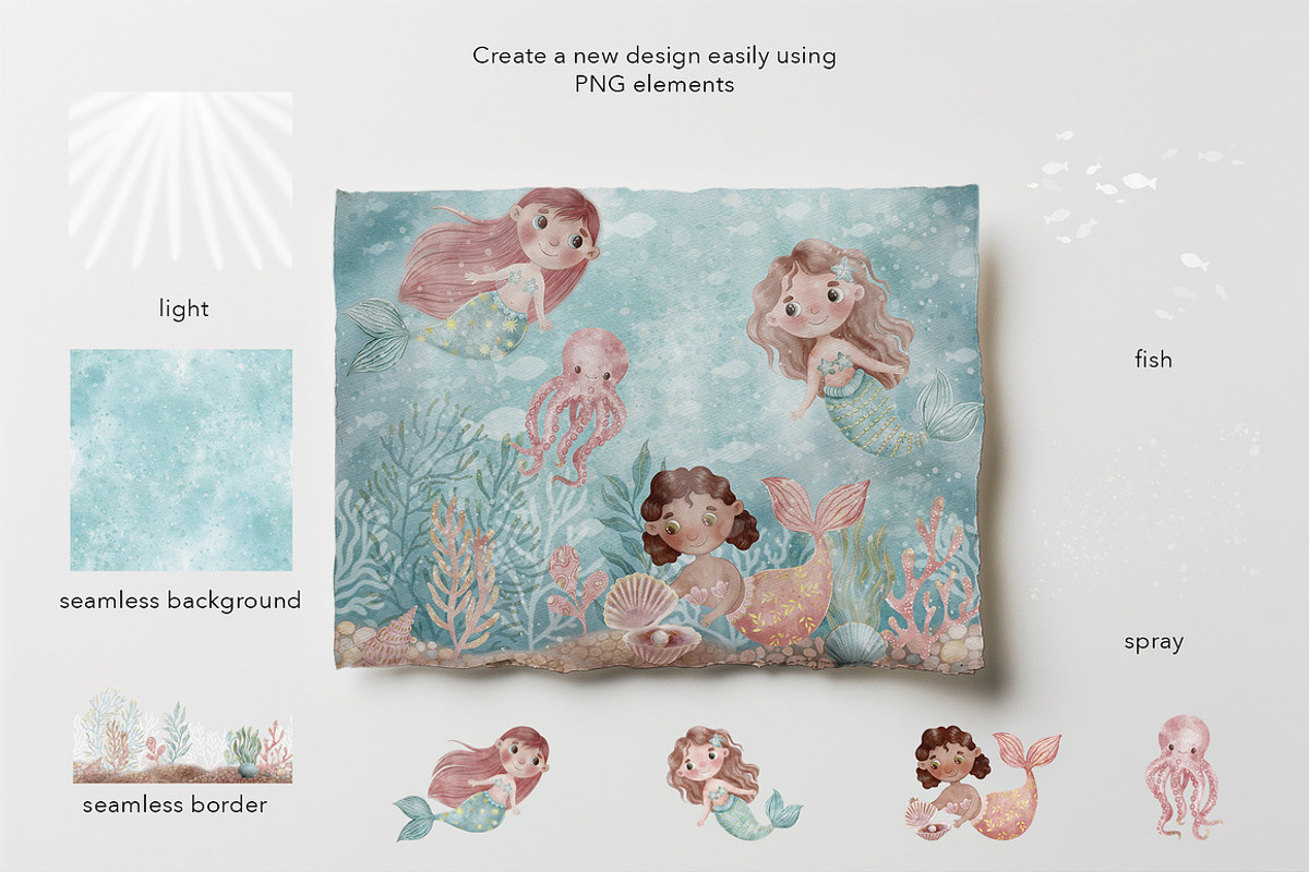 Mermaids watercolour clipart