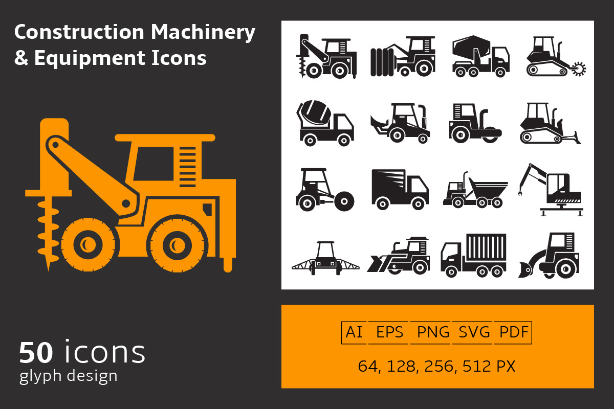 Construction Machine Equipment Icons, a Solid Icon by Designfour ...