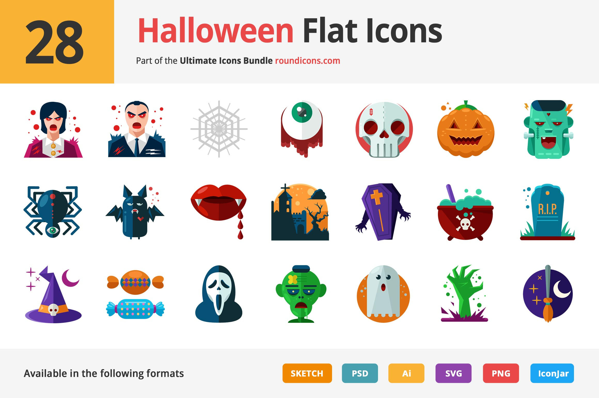 28 Halloween Flat Icons, an Icon by Vectopus.com