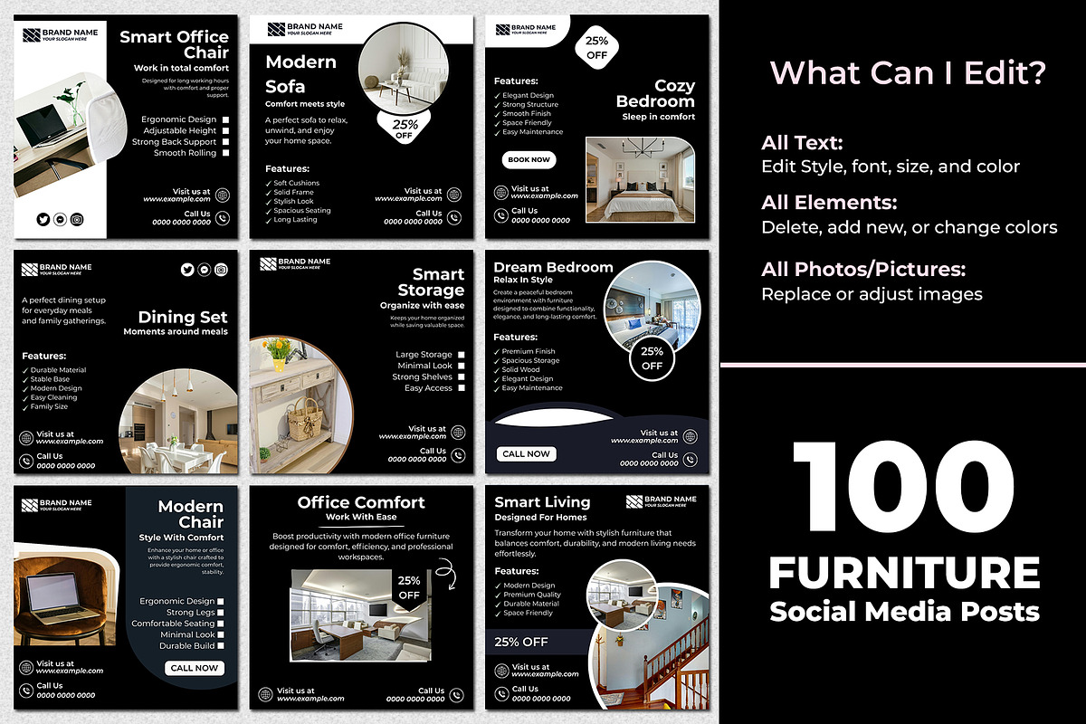 Furniture Instagram 100 Posts Canva