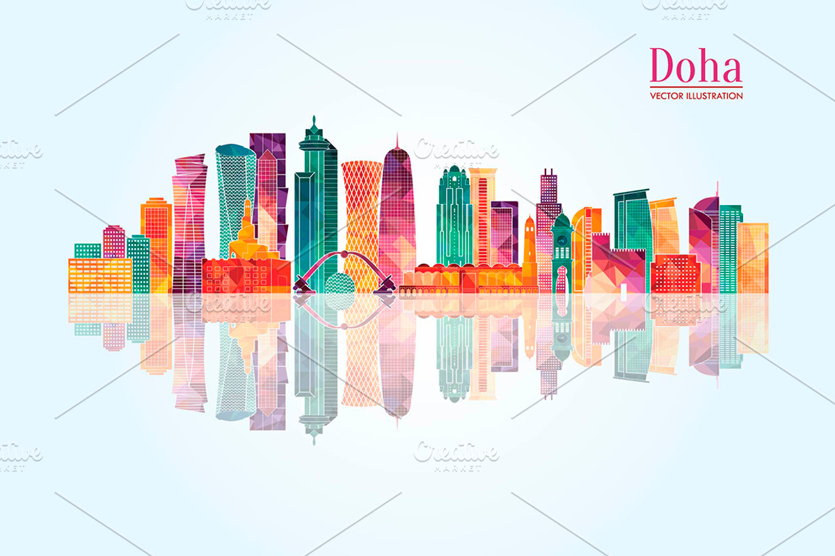 Doha detailed skyline., a Work Illustration by LisaKolbasa