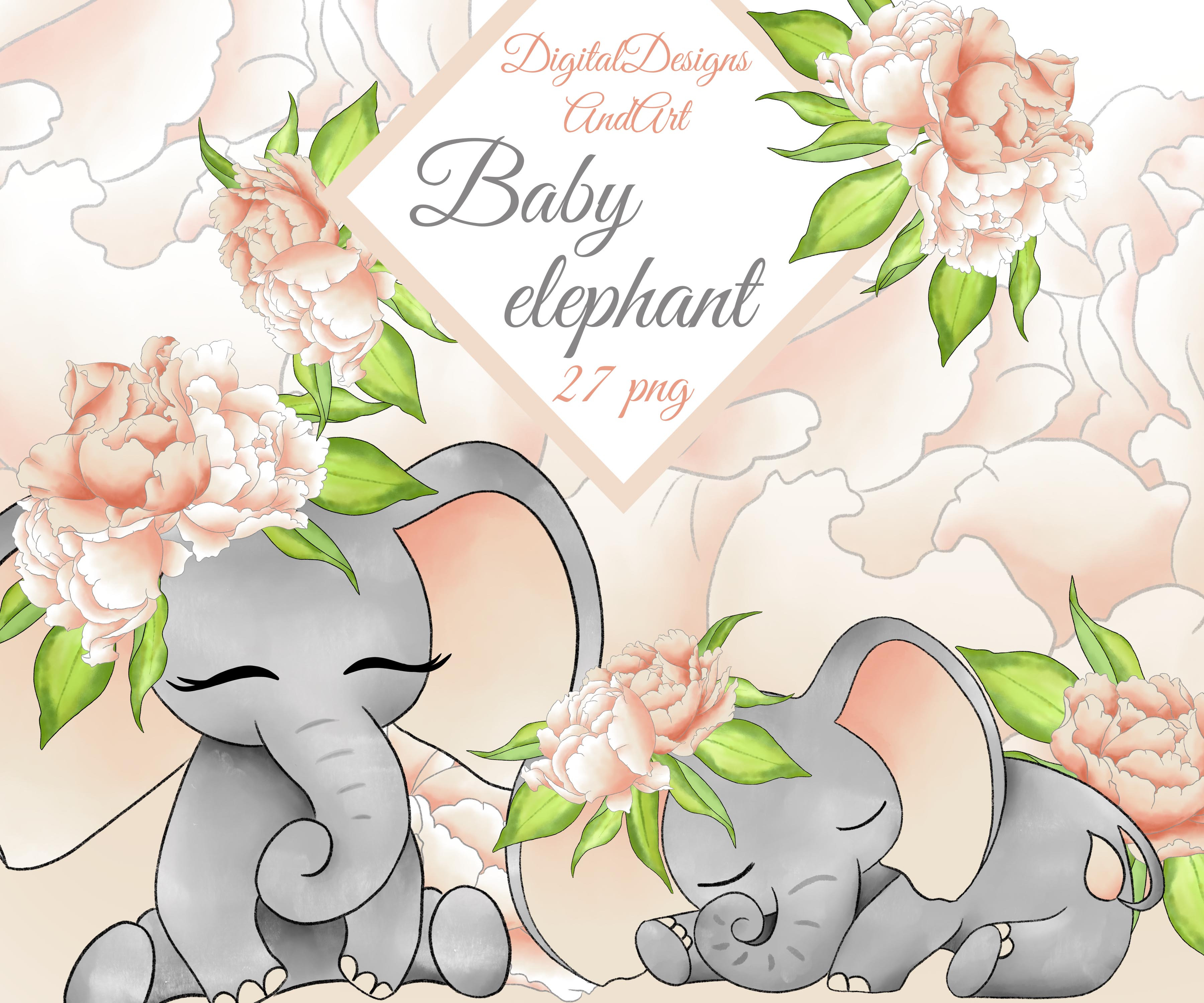 Baby elephant in peach, an Illustration by DarinaDigital