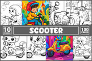 100 Scooter Coloring Pages, a Transportation Illustration by BrightMart