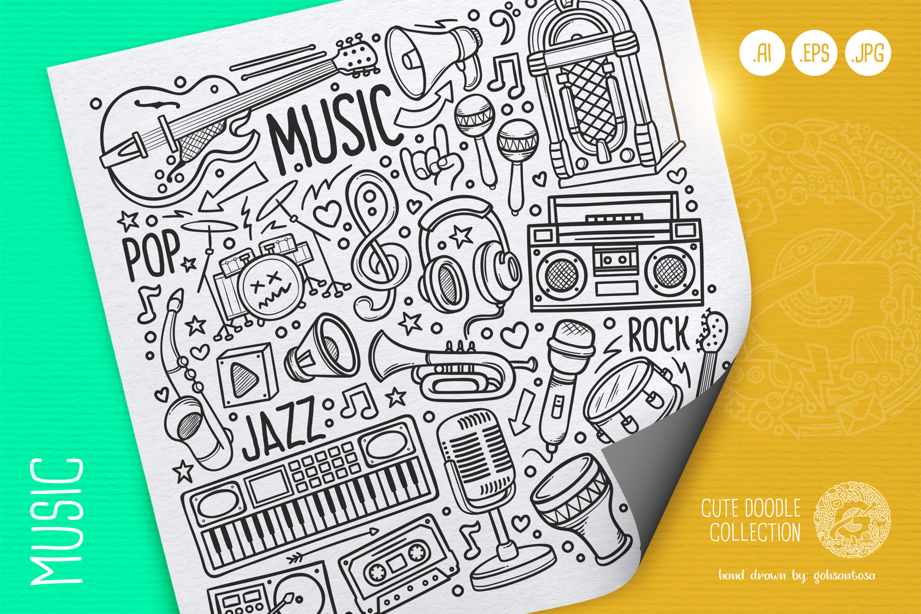 Music Doodles Vector, a Graphic by Gohsantosa | Creative Market