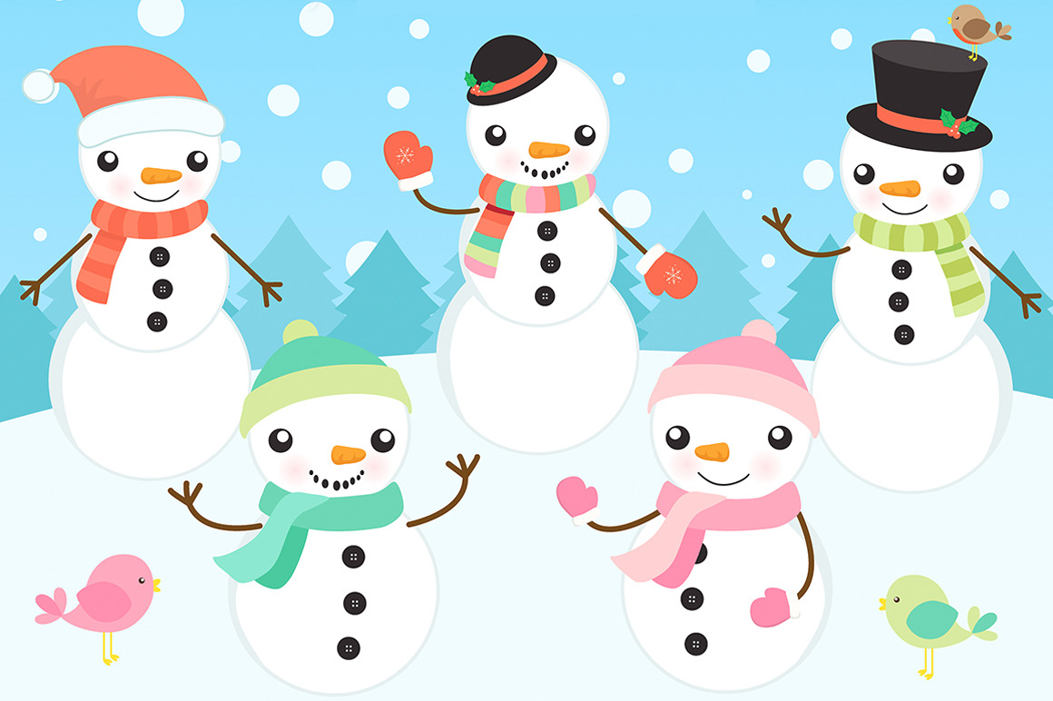 Cute Snowman Clipart, a Seasonal Illustration by La Boutique dei Colori
