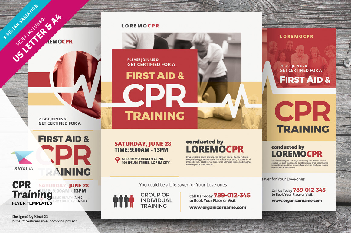 CPR Training Flyer Templates, a Flyer Template by kinzi21