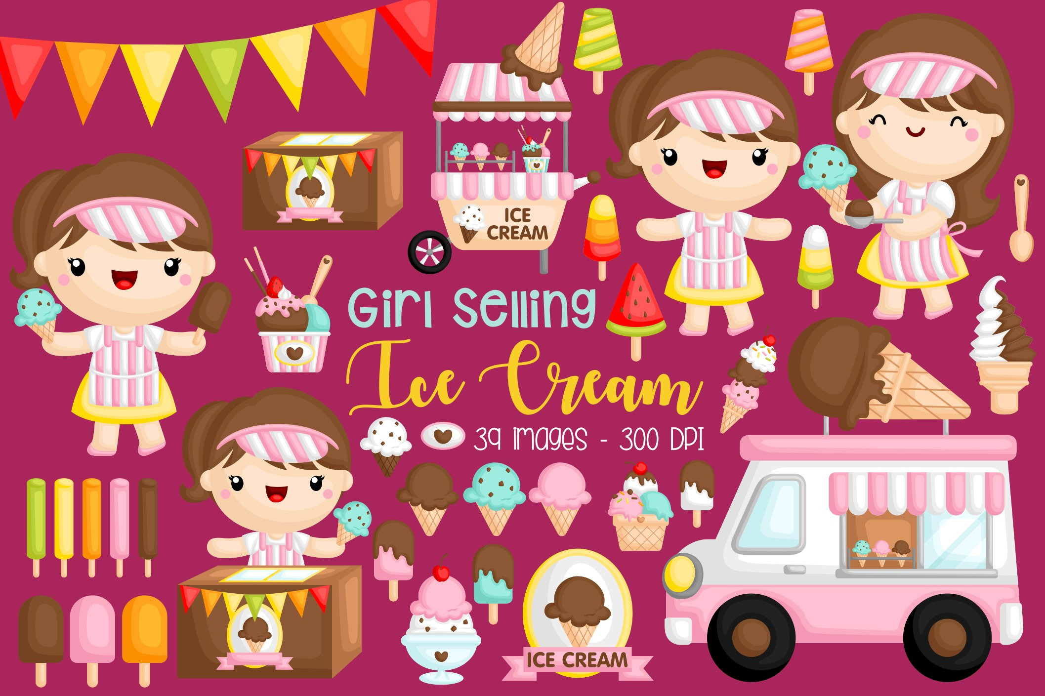 Ice Cream Truck Girl Clipart