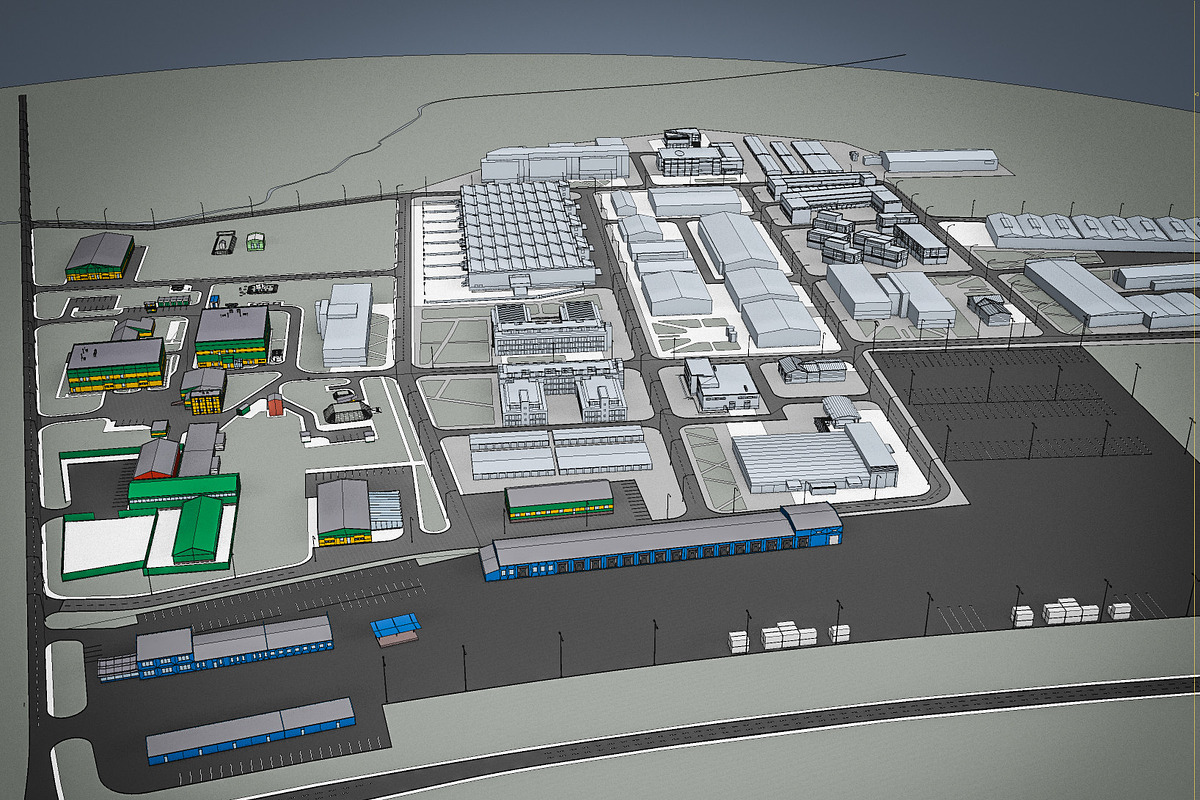 Industrial factory warehouse complex, an Architecture 3D Model by 3DNUTS