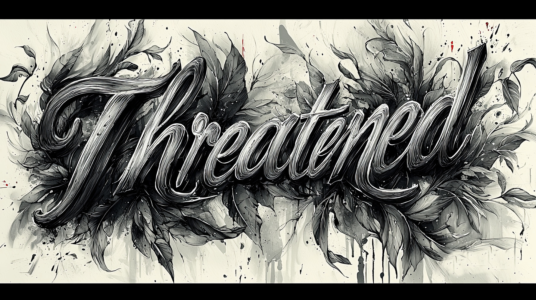Intricate hand-drawn lettering art with a dramatic flourish, an ...