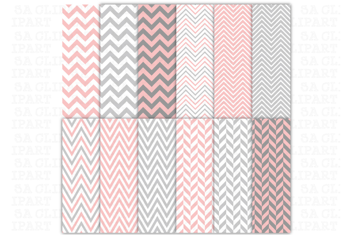 Pink Grey Chevron Digital Papers, an Illustration by SA ClipArt ...