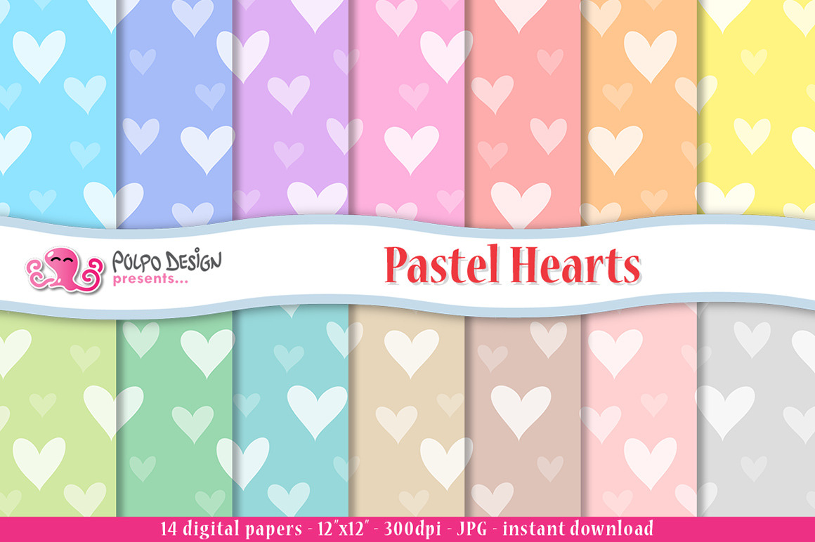 Pastel Hearts digital paper, a Pattern Graphic by PolpoDesign