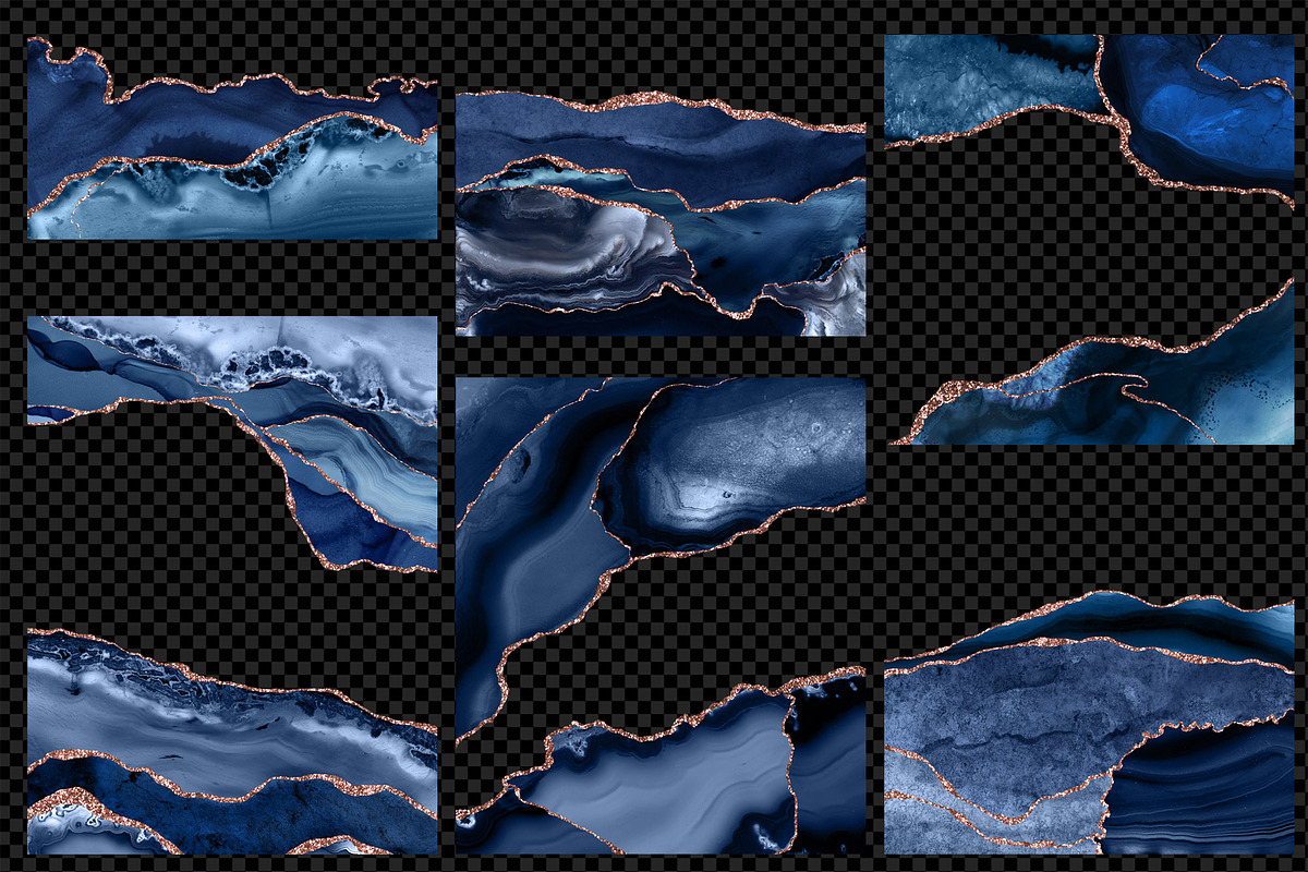 Navy and Rose Gold Agate Borders, a Texture Graphic by Digital Curio