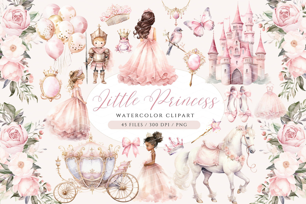 Watercolor Princess Clipart Set, a Person Illustration by ClipArtCharm
