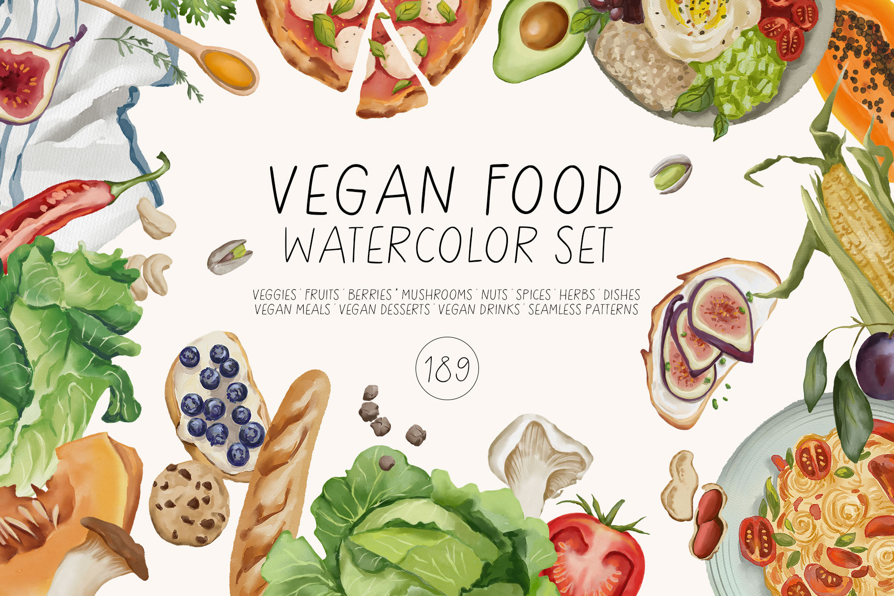 VEGAN FOOD watercolor set