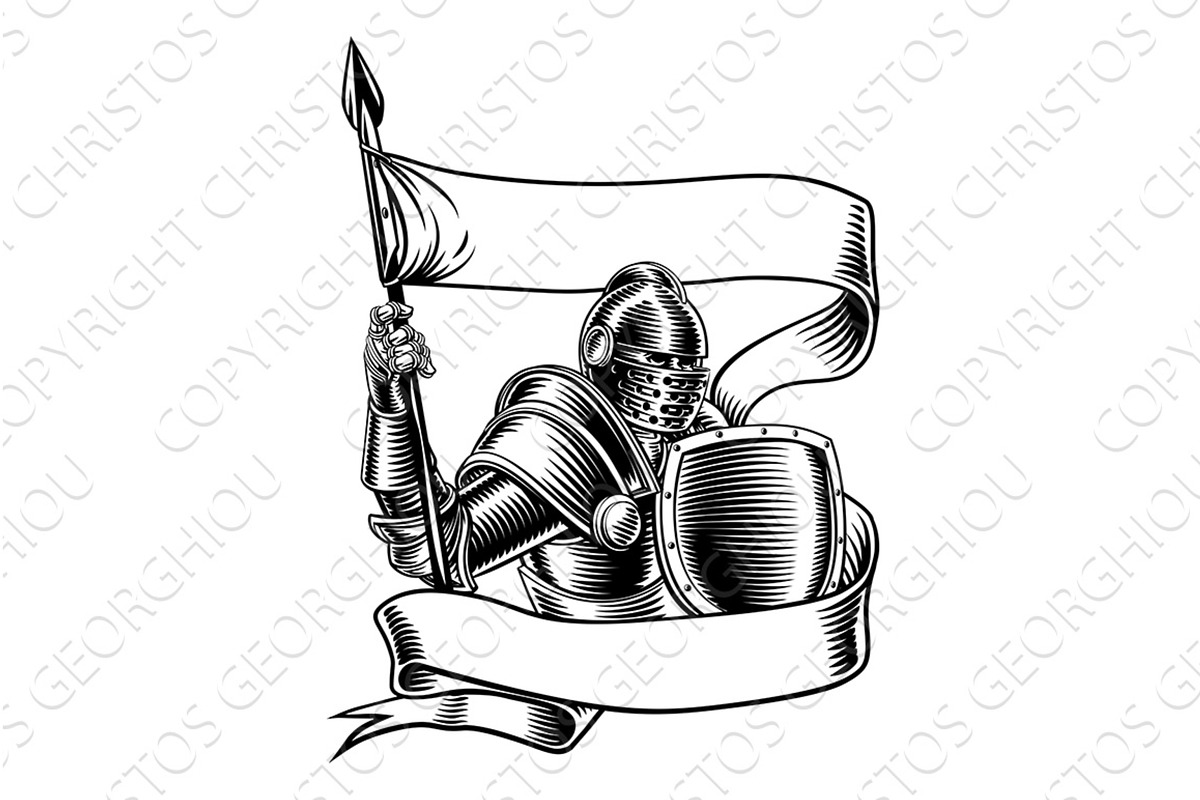 Knight With Banner Battle Flag, an Illustration by Christos Georghiou