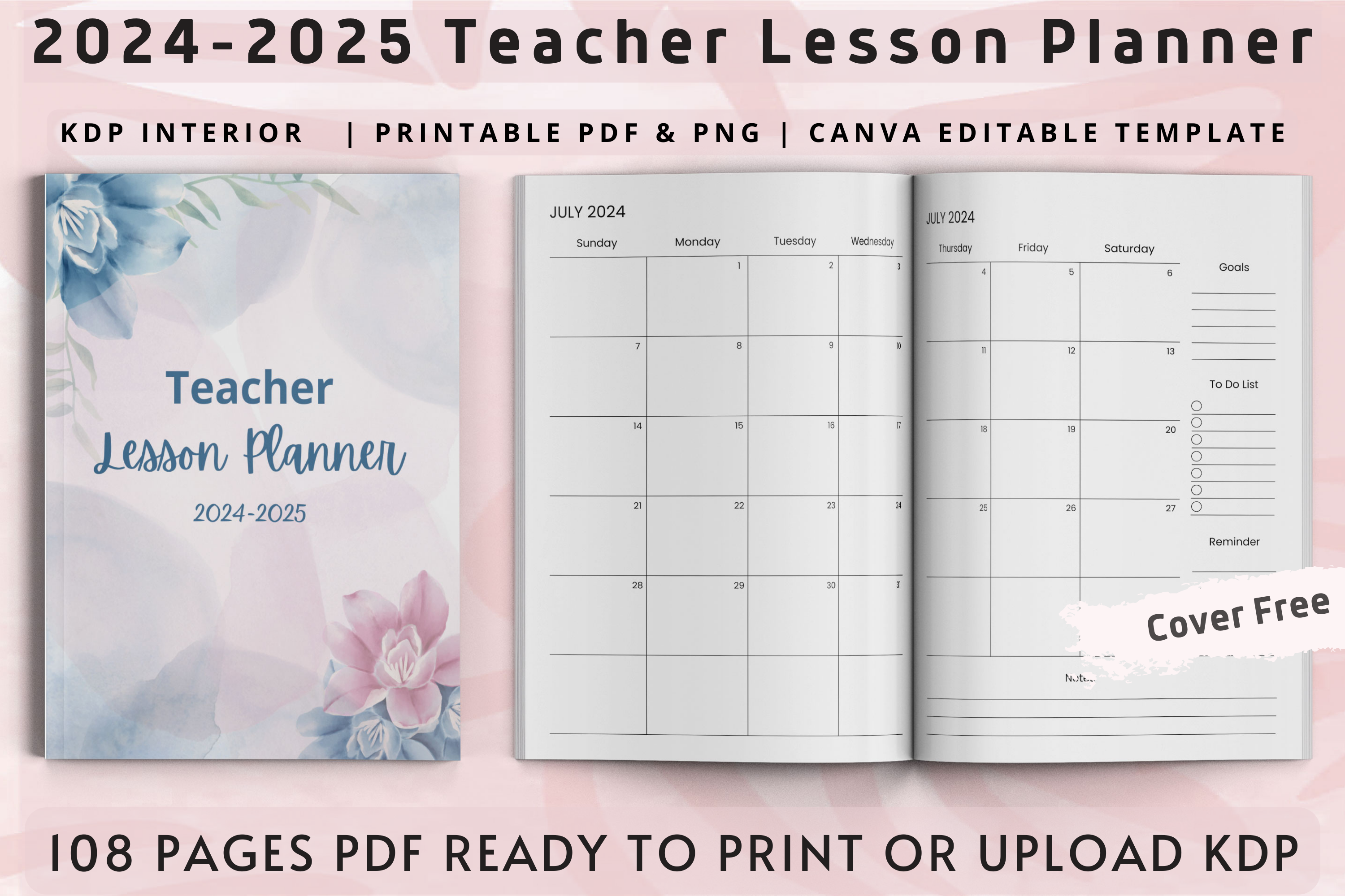 2024-2025 Teacher Lesson Planner, a Print Template by Book2bees