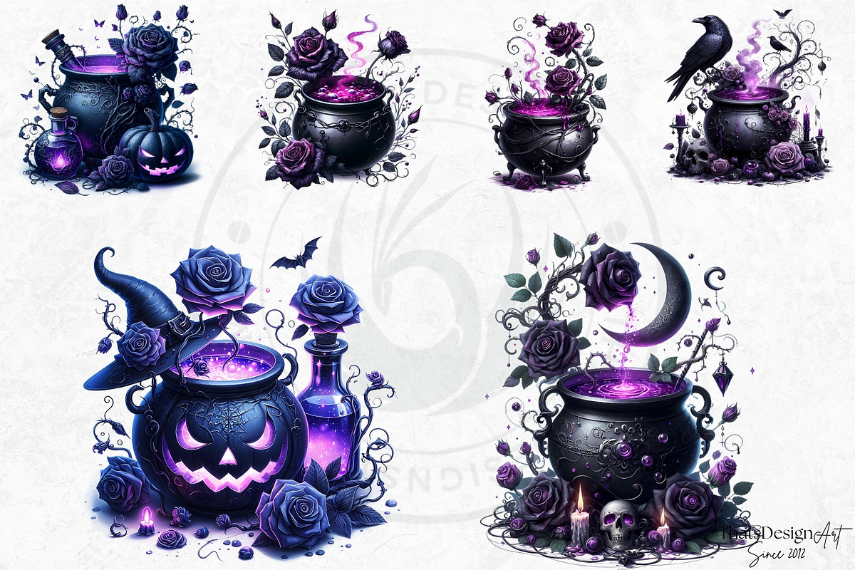 Halloween witch cauldron Clipart Set, a Seasonal Illustration by ...
