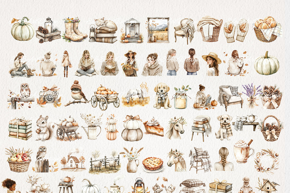 Neutral Autumn Clipart 67 PNG, a Seasonal Illustration by EleSArtDesign