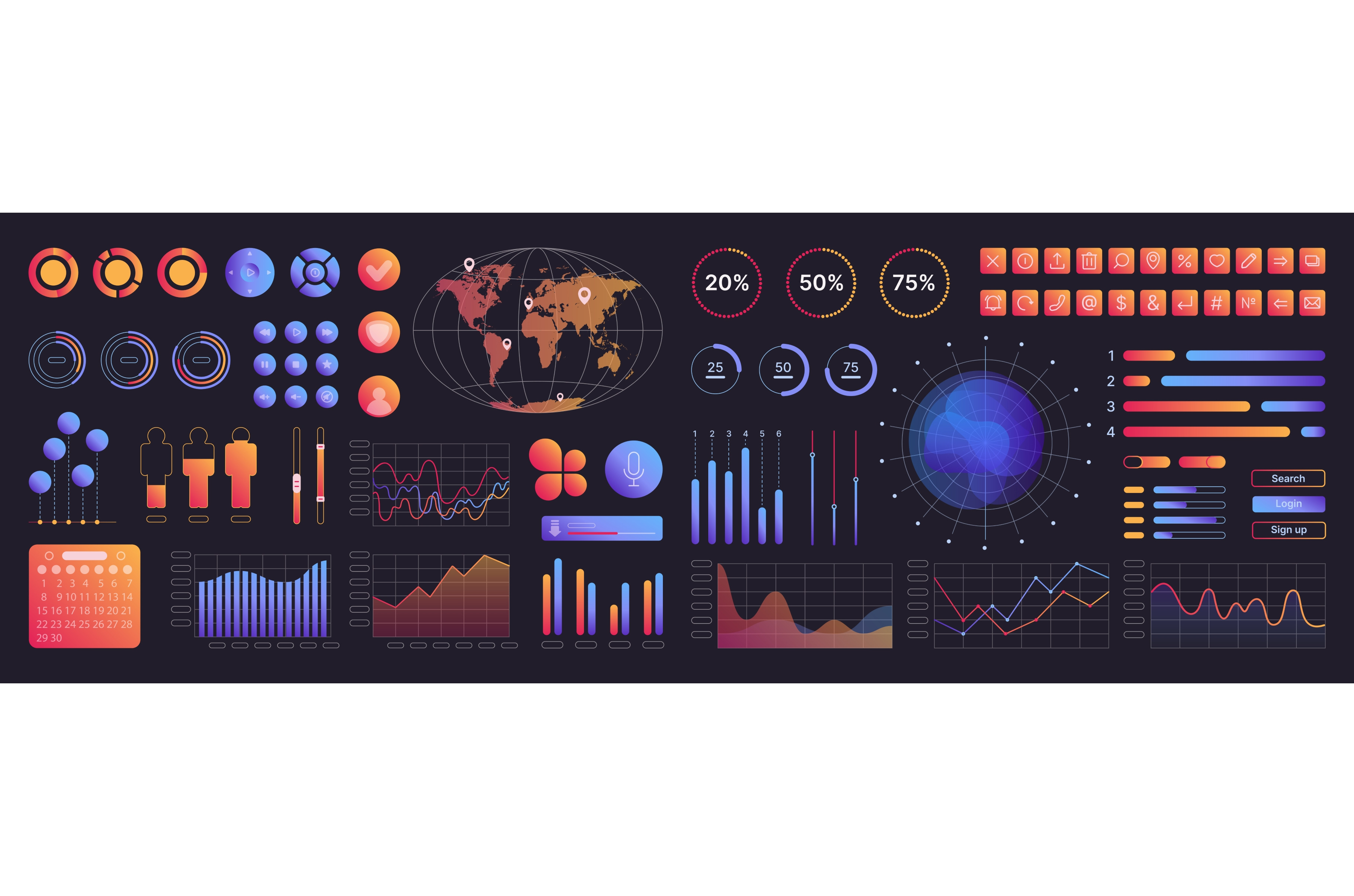Neon interface elements kit ui icons, an Object Illustration by Lemberg ...