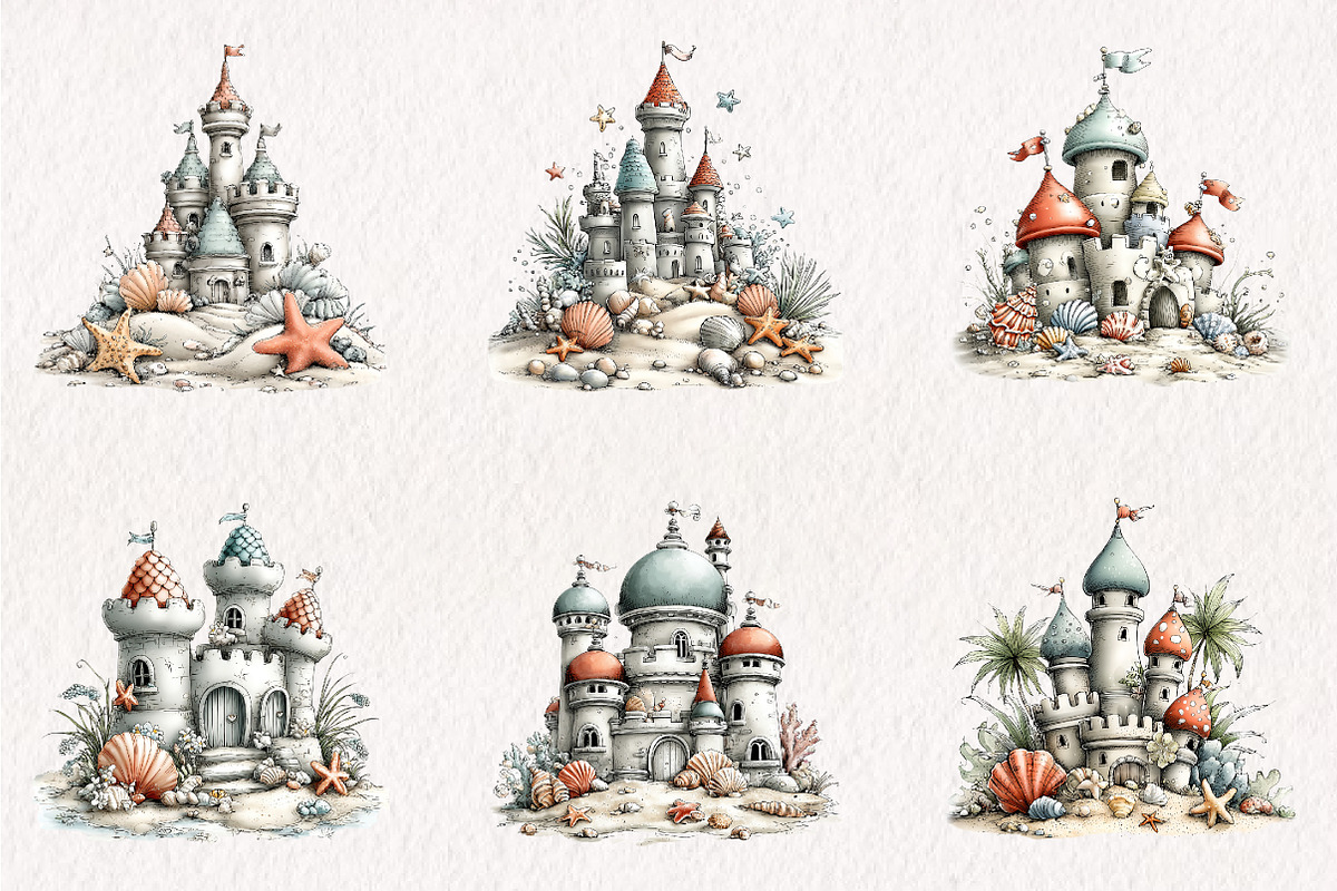 Whimsical Summer Sandcastle Clipart, an Illustration by CreationArt