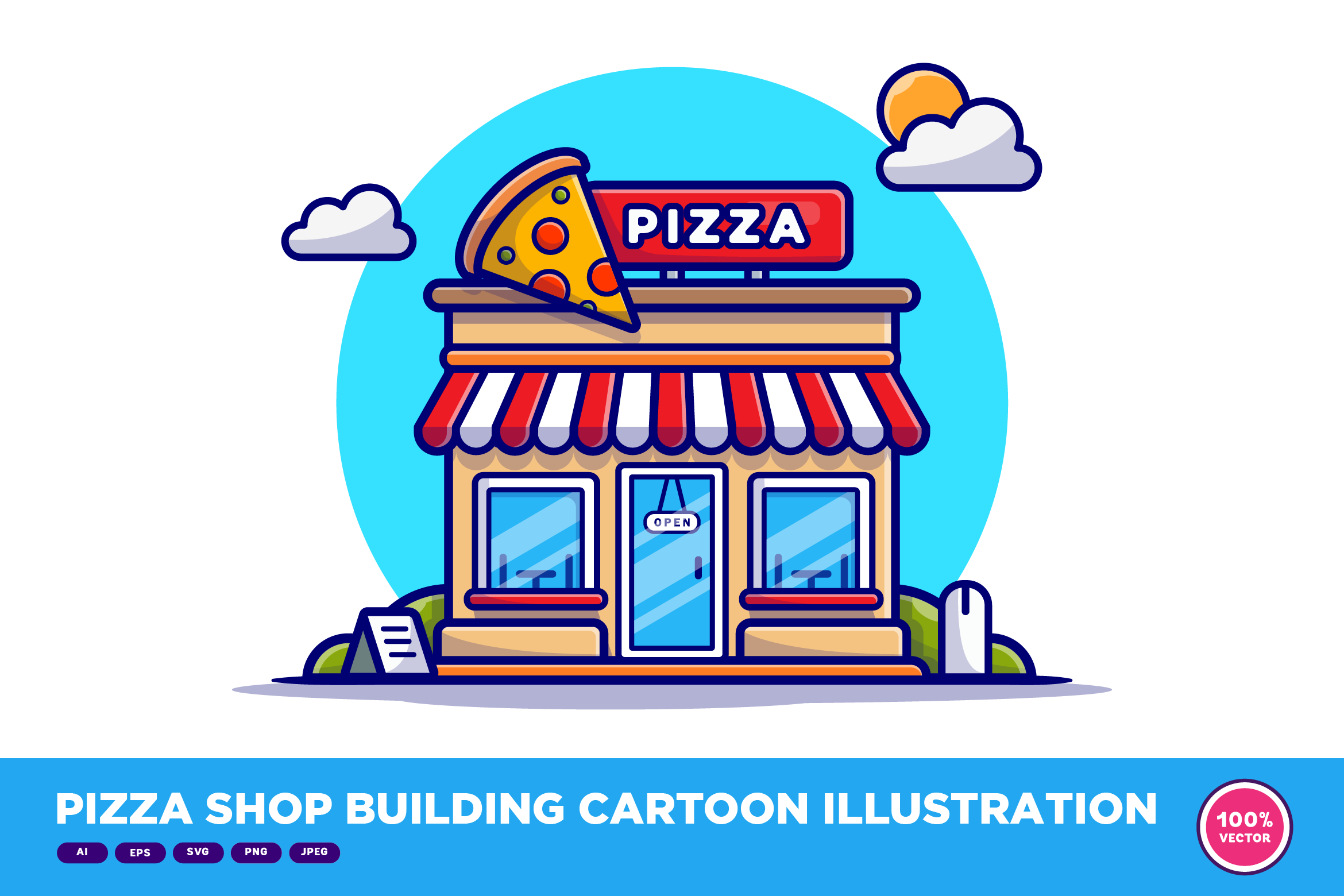 Pizza Shop Building Cartoon, a Food Illustration by Catalyst Labs