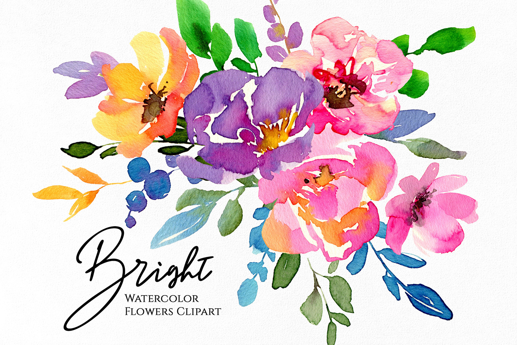 Bright Watercolor Flowers, an Illustration by GraphicsDish