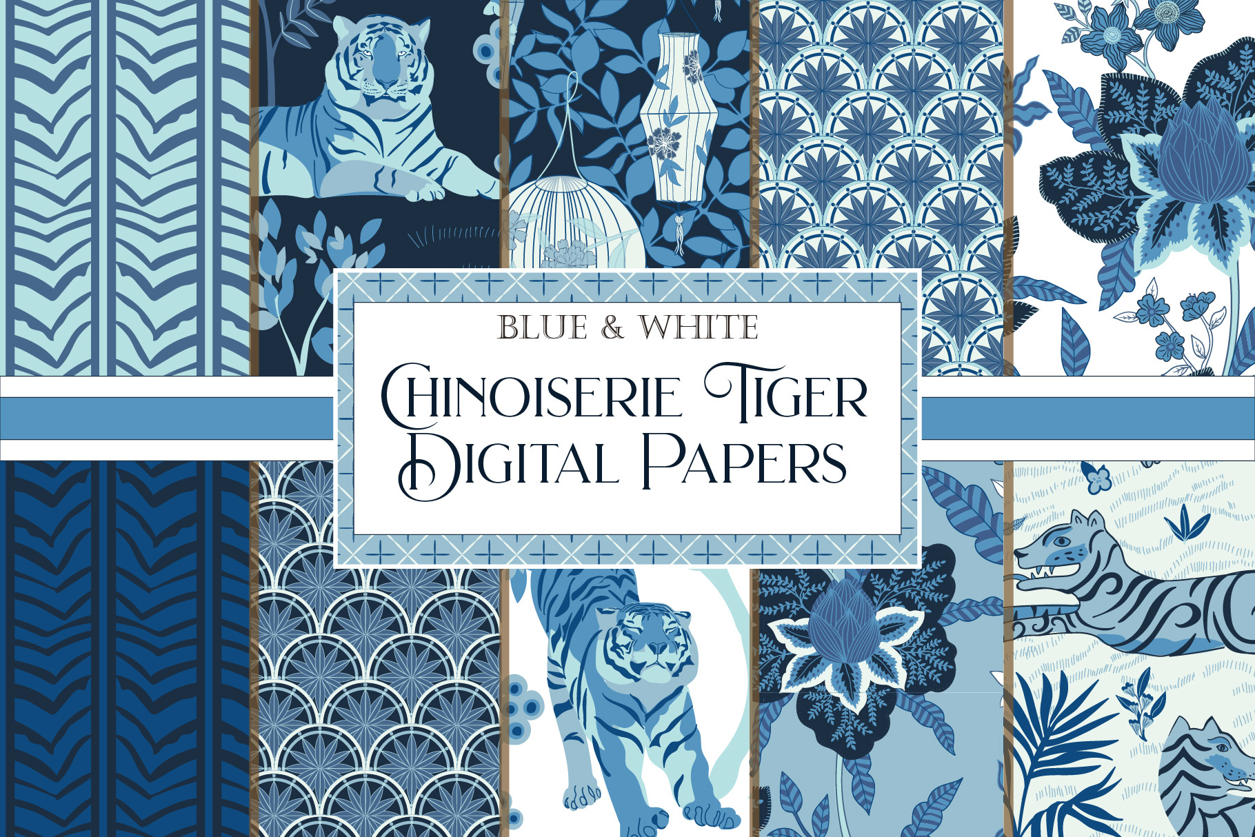 Blue Tiger Patterns Chinoiserie