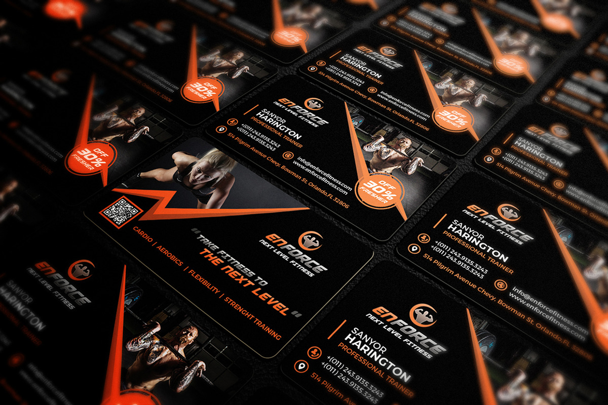 Fitness Gym Sports Business Card, a Business Card Template by GraphicsEgg