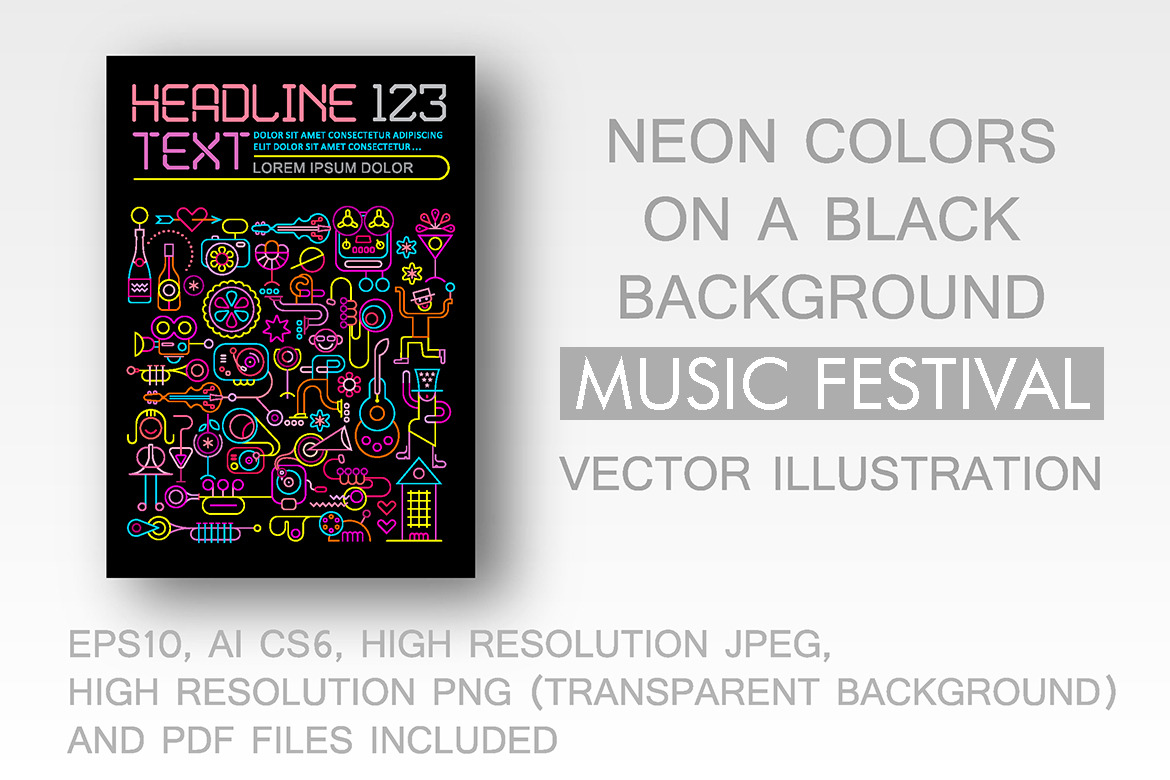 Music Festival neon colors, an Illustration by danjazzia