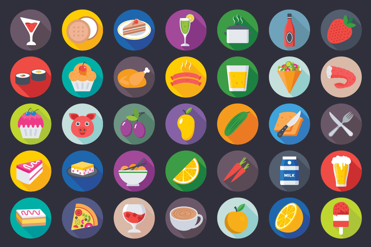 231 Flat Food Icons, an Icon by Creative Stall
