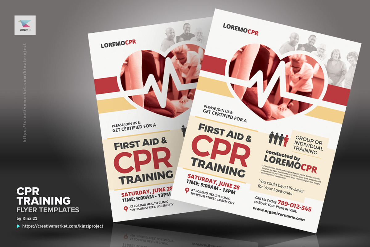 CPR Training Flyer Templates, a Flyer Template by kinzi21 | Creative Market