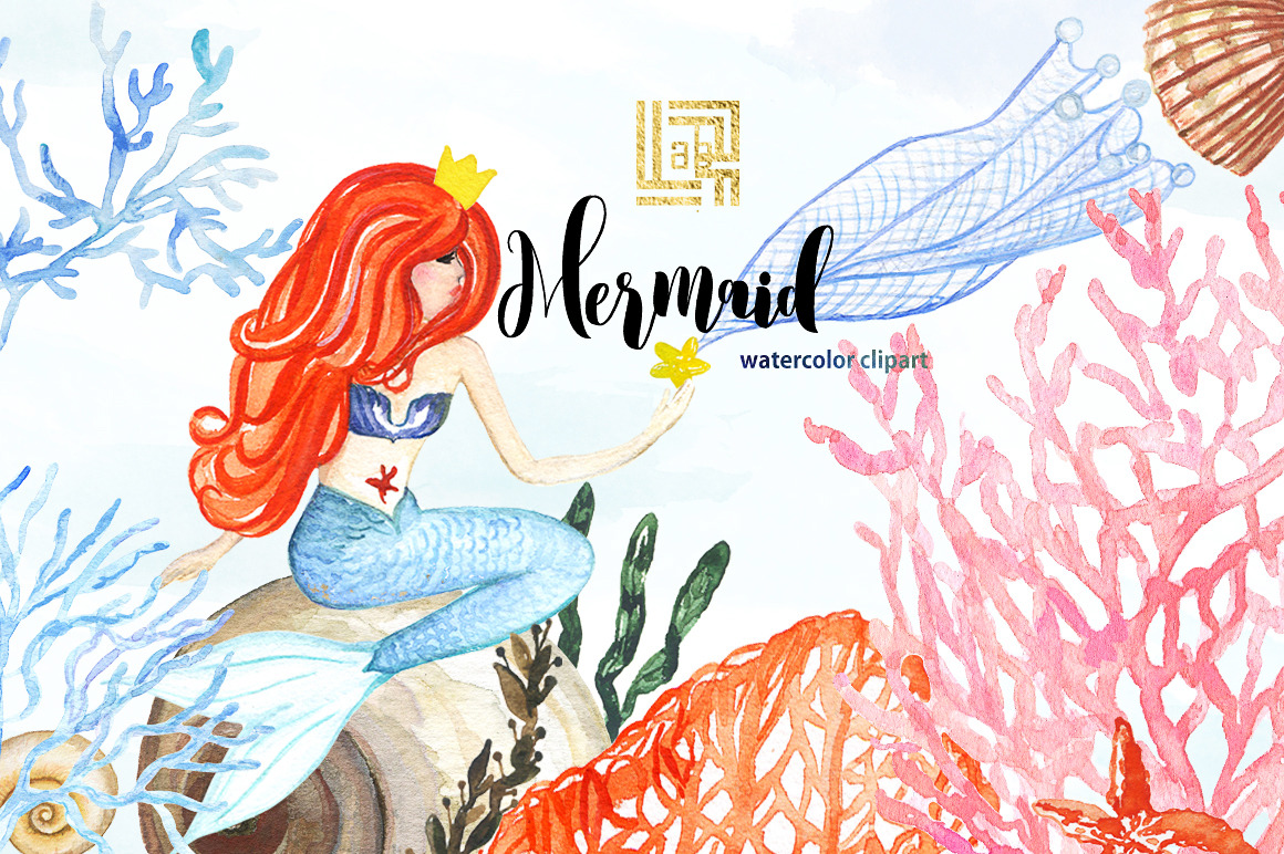 Mermaid sea. watercolor clipart, an Illustration by LABFcreations ...