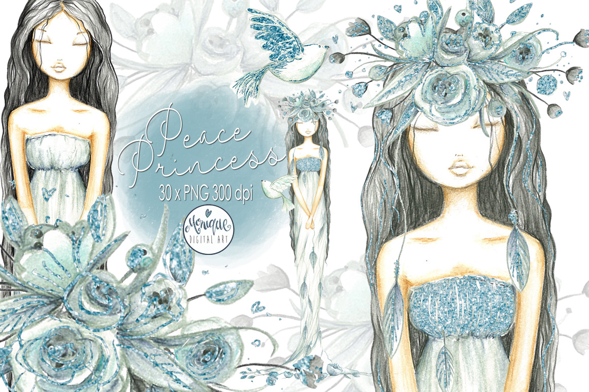 Mint Blue Girl Clipart Watercolor, an Illustration by Monique Digital Art