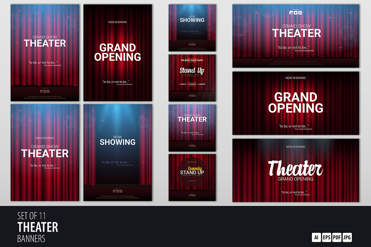 Set of Theater banners with Curtain, a Poster Template by Leo Edition