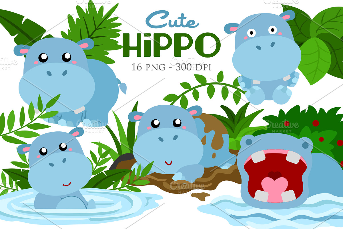 Hippopotamus Animal Vector Clipart, a Graphic by Peekadillie Art ...