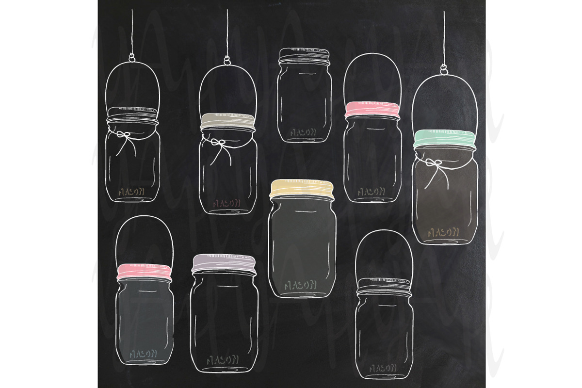 Chalkboard Mason Jars Clip Art, an Illustration by YenzArtHaut